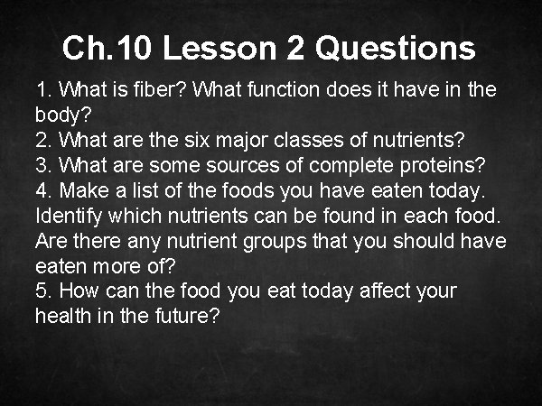 Ch 10 Nutrition Created by Coach Luttrell Information
