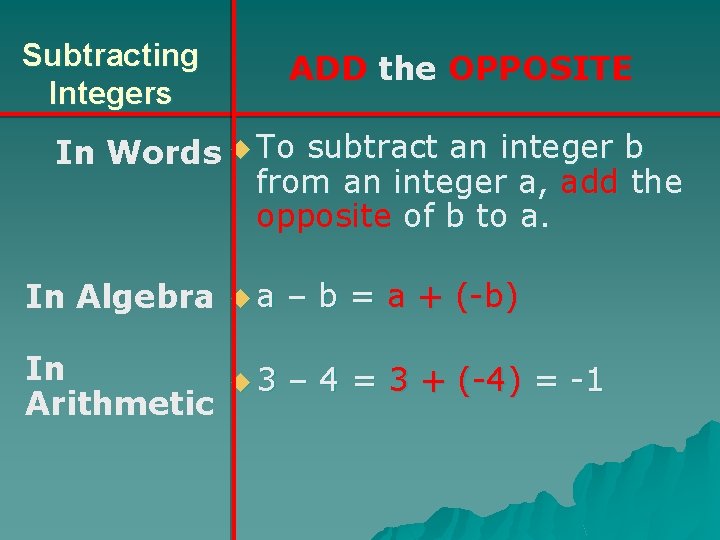 Section 1 5 Subtracting Integers Objectives u Subtract