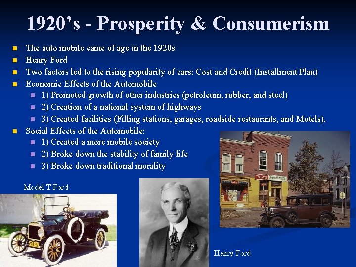 The 1920s to the 1930s Boom to Bust
