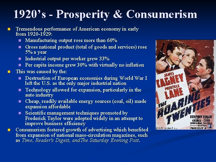 The 1920s to the 1930s Boom to Bust