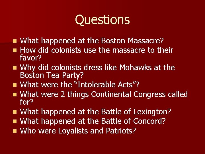 Building Colonial Unity Chapter 5 Sections 2 and