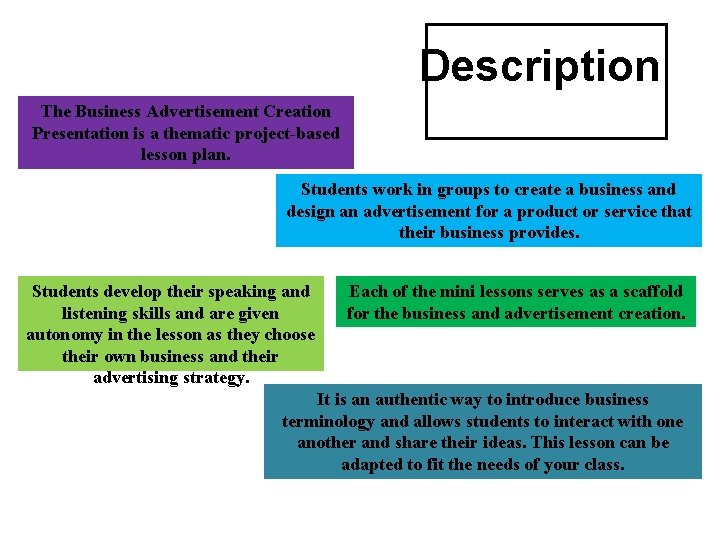 The Business Advertisement Creation Lesson Plan Thematic projectbased
