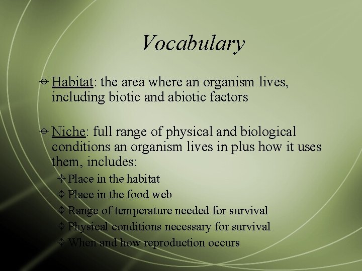 Ecology and Energy Flow Vocabulary Ecology the study