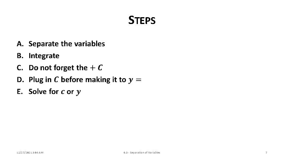 SEPARATION OF VARIABLES Section 6 3 Calculus APDual