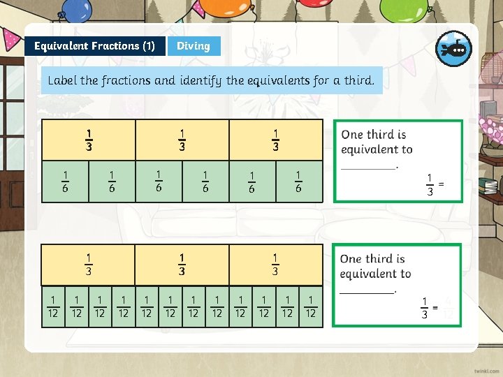 Equivalent Fractions 1 Diving Label the fractions and