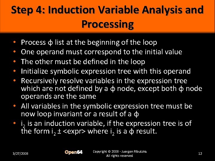 Open 64 Loop Induction Variable Canonicalization Outline Motivation