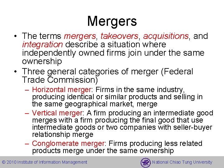 Chapter 10 Mergers and Entry Barriers Vertical merger