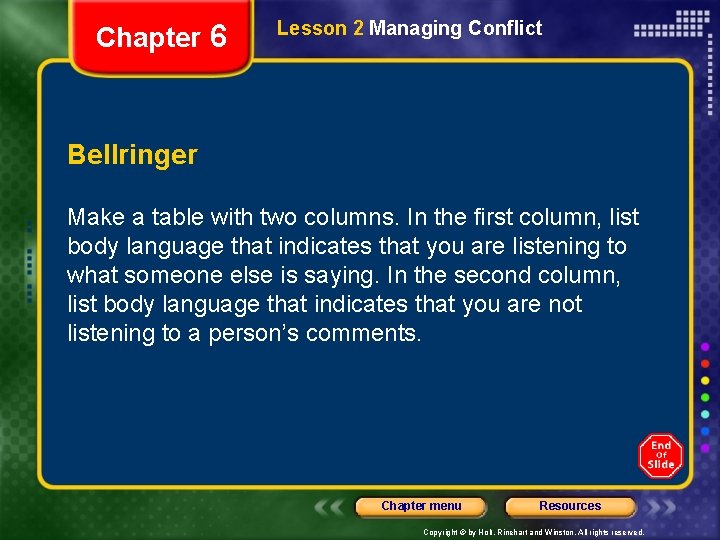 Chapter 6 Lesson 1 What Is Conflict Bellringer