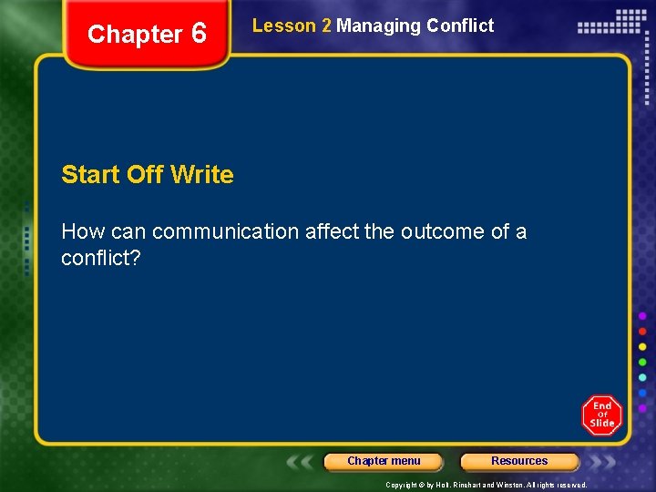 Chapter 6 Lesson 1 What Is Conflict Bellringer