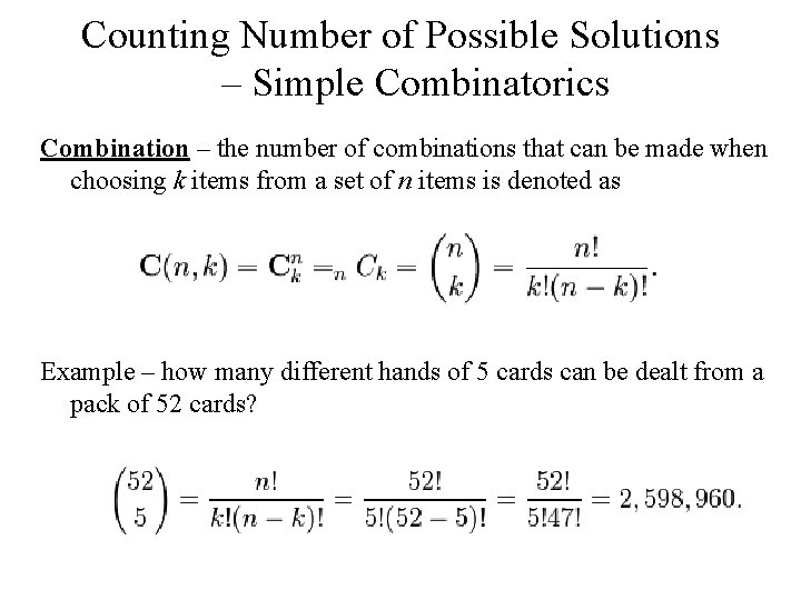 Counting Number of Possible Solutions Simple Combinatorics Combination