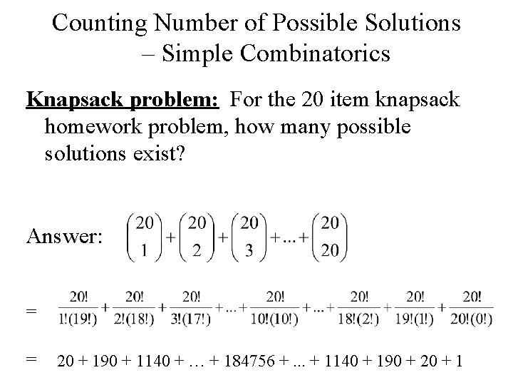 Counting Number of Possible Solutions Simple Combinatorics Combination