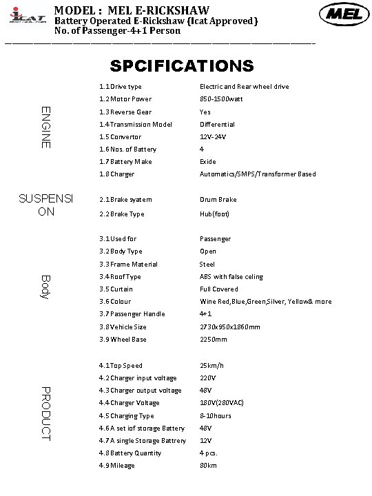 MACNEILL ENGINEERING LTD MODEL MEL ERICKSHAW Battery Operated
