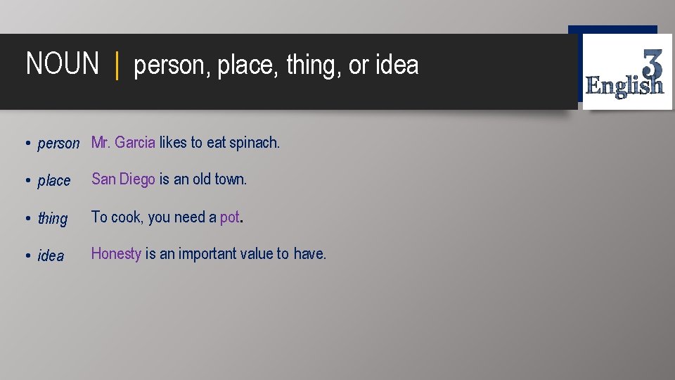 The Basics The Nine Parts of Speech Nouns