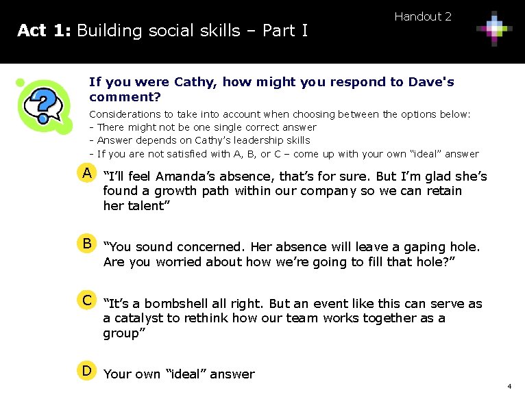 Act 1 Building social skills Part I Handout
