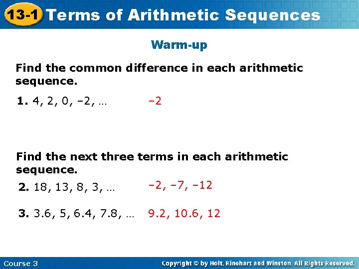 13 1 Termsofof Arithmetic Sequences Warm Up Problem