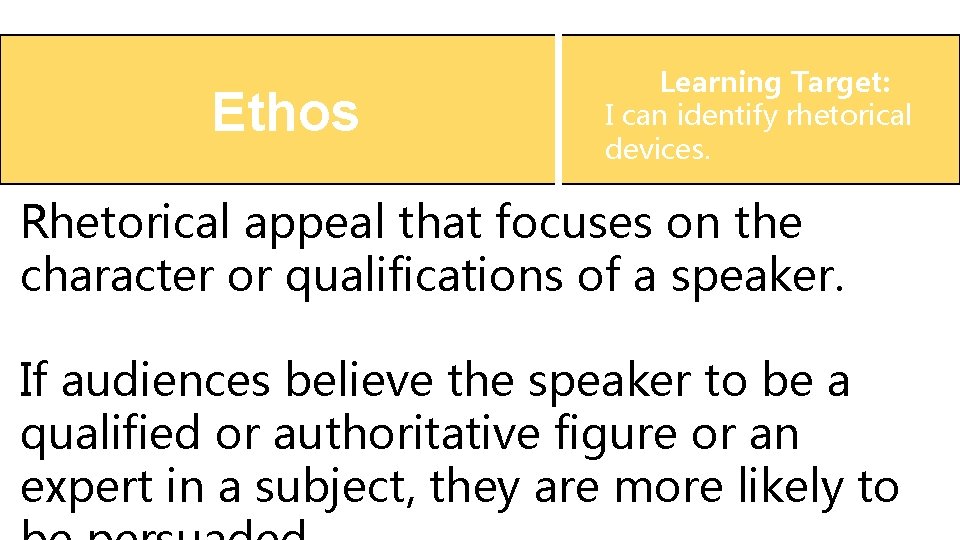 Learning Target I can identify rhetorical appeals Bell