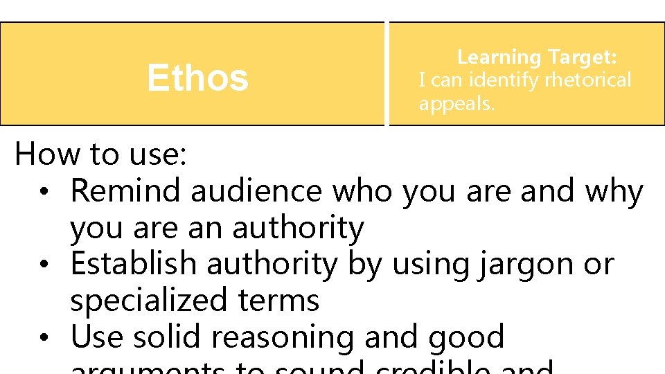 Learning Target I can identify rhetorical appeals Bell