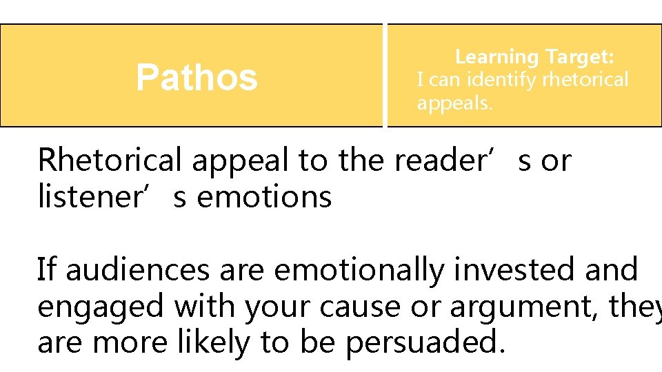 Learning Target I can identify rhetorical appeals Bell