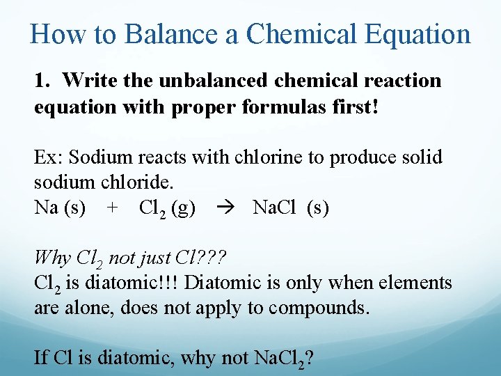 Chapter 7 Chemical Reactions Balancing Equations Types of
