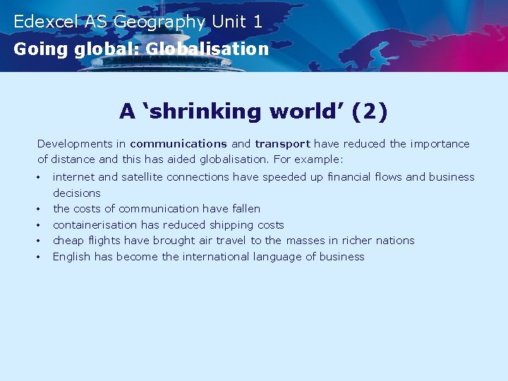 Edexcel AS Geography Unit 1 Global challenges Going