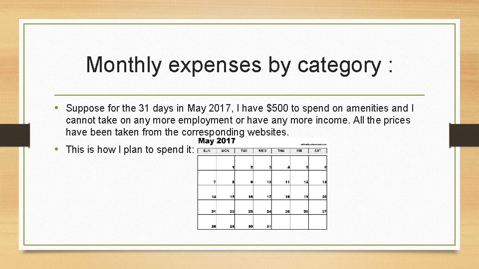 Monthly Budget Scenario From a Saver money personality
