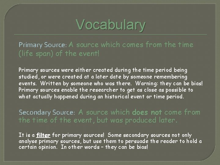 The Vikings and Lindisfarne Vocabulary Primary Source Secondary