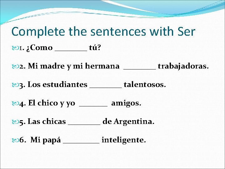 Pronombres Personales Subject Pronouns The subject of a