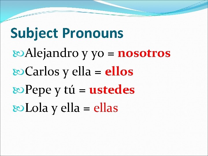 Pronombres Personales Subject Pronouns The subject of a