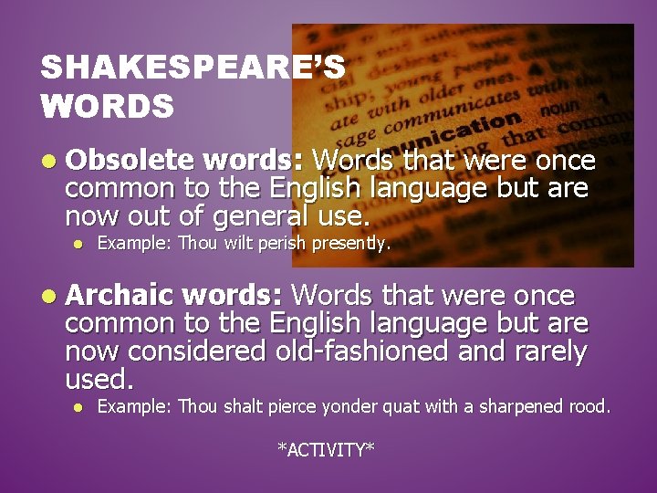 INTRODUCTION TO WILLIAM SHAKESPEARE ABOUT THE MAN l