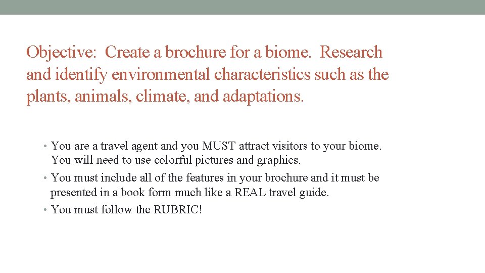 BIOMES TRAVEL BROCHURE Biomes of the World Travel