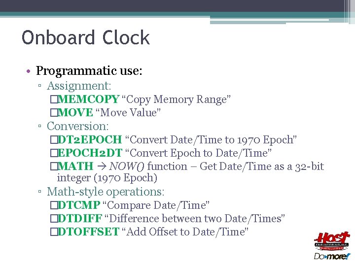 Domore Technical Training Onboard Clock Onboard Clock Accuracy