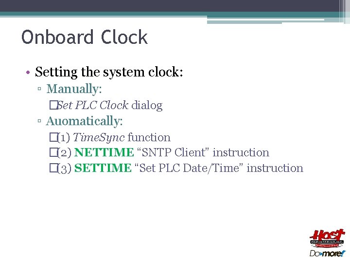 Domore Technical Training Onboard Clock Onboard Clock Accuracy