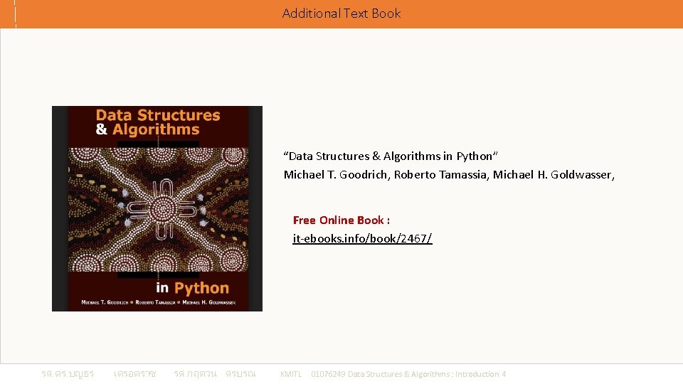 Data Structures Algorithms Using Python Lecturers Kritawan Siriboon