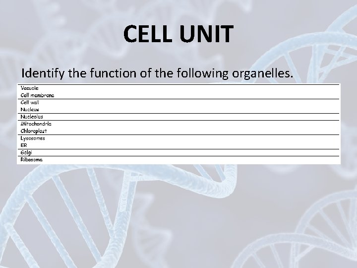 MIDTERM REVIEW Honors Biology CELL UNIT 1 CELLULAR