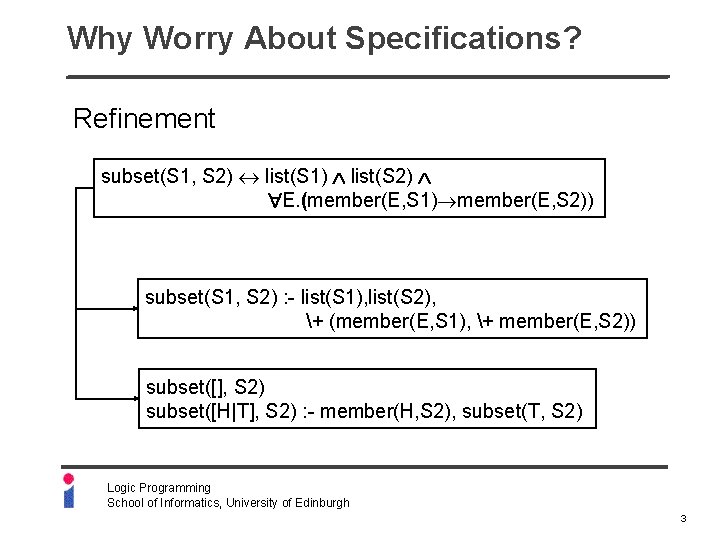Transformations SpecificationProgram An introduction to moving between Prolog
