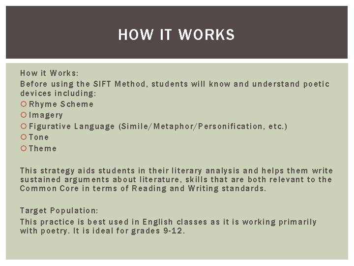 BEST PRACTICE SIFT Poetry Analysis Catherine Hillman EDUR
