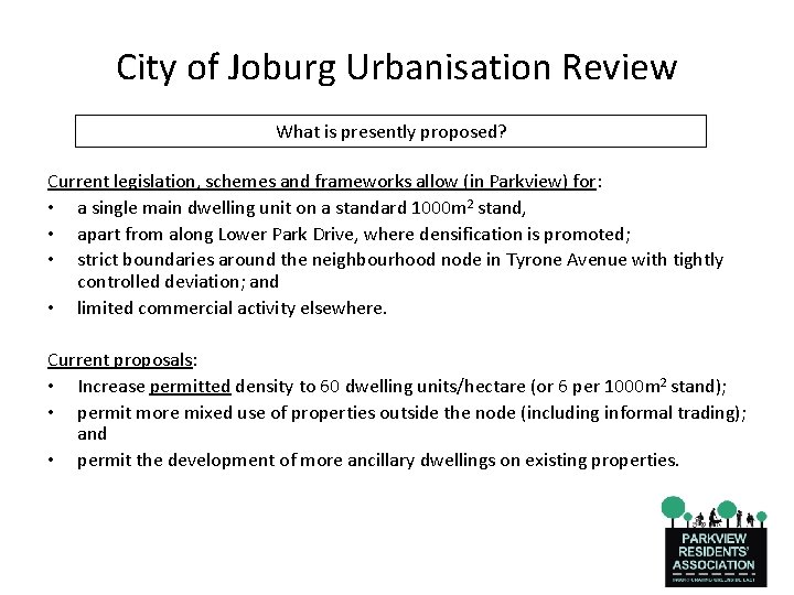 City of Joburg Urbanisation Review Nodal Review and