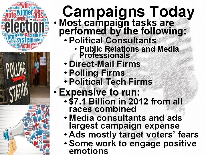 Campaigns and Elections SWBAT describe factors that influence