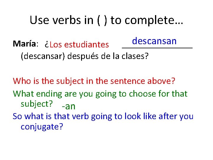 Conjugation Review Level 1 Regular AR Ending Verbs