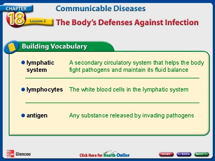 immune system A combination of body defenses made