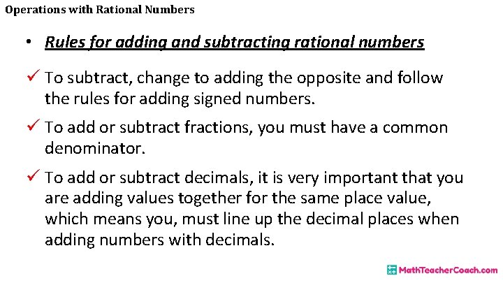Operations With Rational Numbers Unit 1 Lesson 2