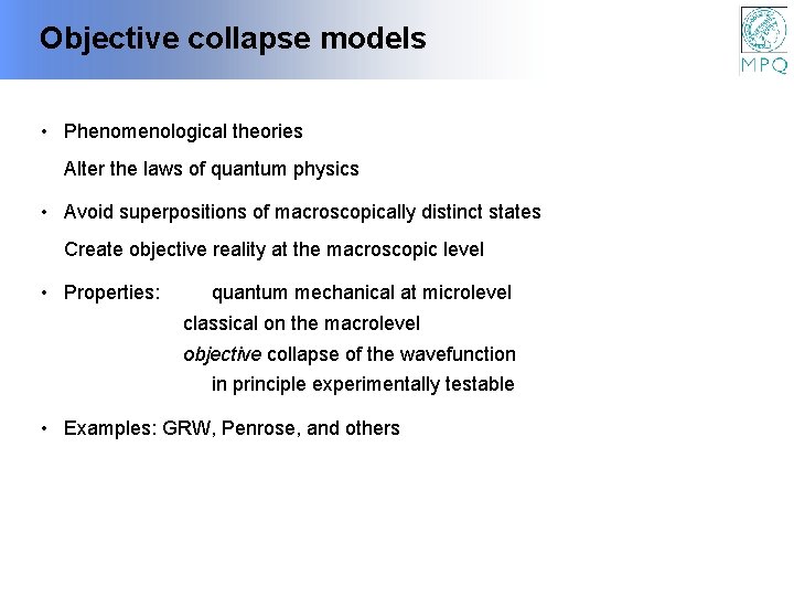 The Measurement Problem Johannes Kofler Quantum Foundations Seminar