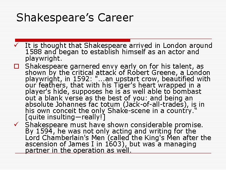 William Shakespeare Background and Basics on the Bard