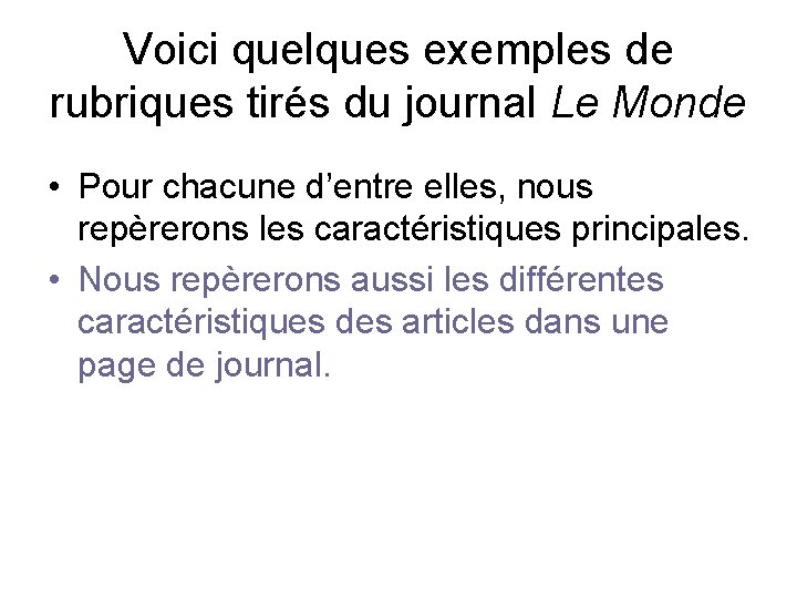 Le contenu dun journal les rubriques Dans un