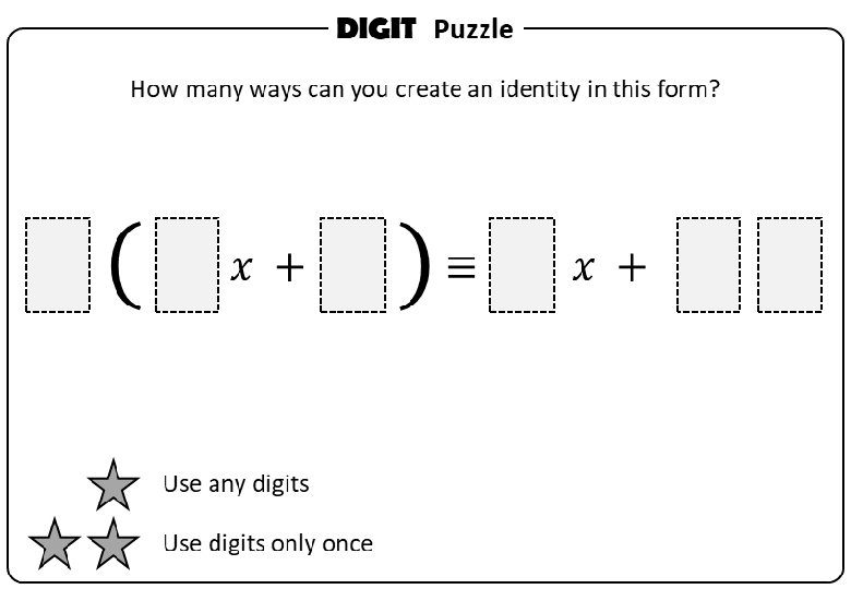 Single Brackets Expanding With Coefficients Digit Puzzle This