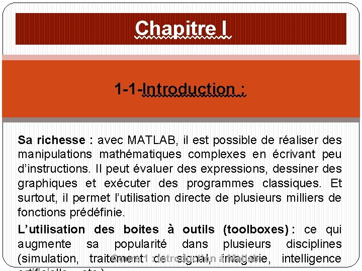 Chapitre 1 introduction Matlab Niveau Licence ptrochimie troisime