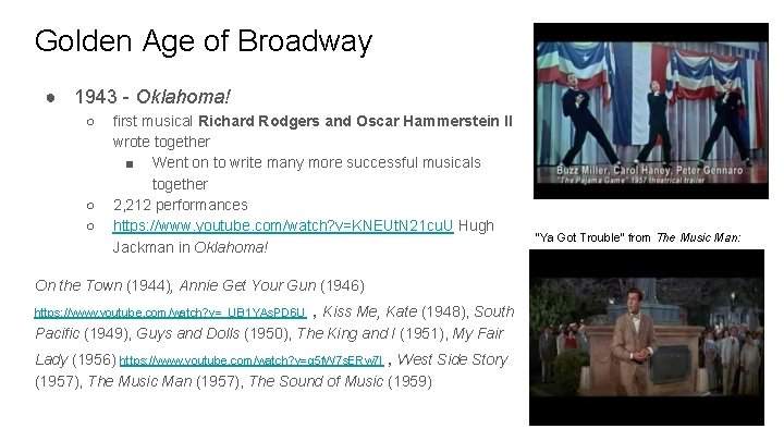 Intro to Musicals Top Broadway Musicals Top Songs