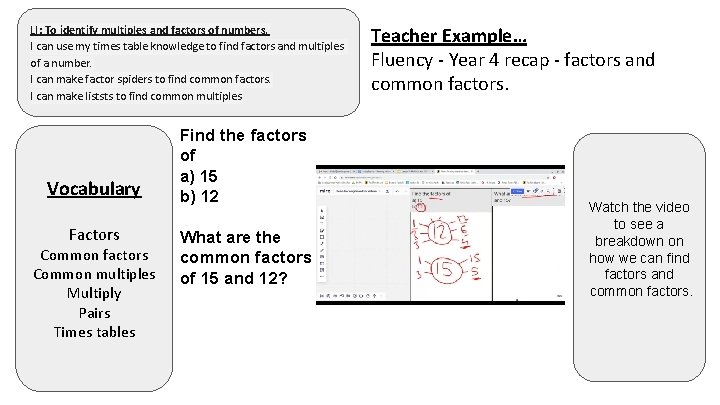 To identify multiples and factors of numbers Year