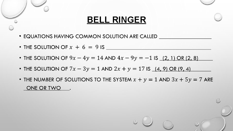 TWOVARIABLE SYSTEMS OF EQUATIONS SKILL 13 BELL RINGER