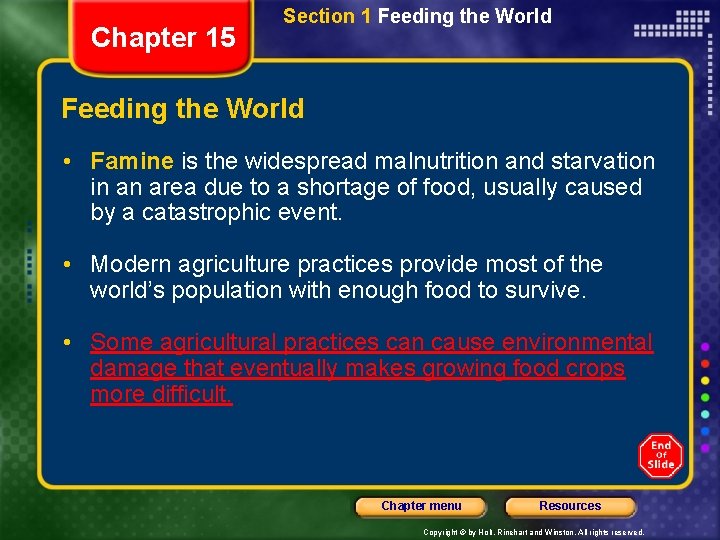 Chapter 15 Food and Agriculture Table of Contents
